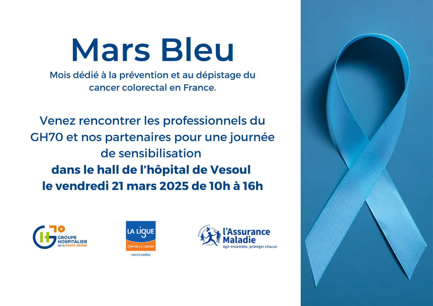 Mars bleu à l'hopital de Vesoul 21 mars 2025 | Ligue contre le cancer